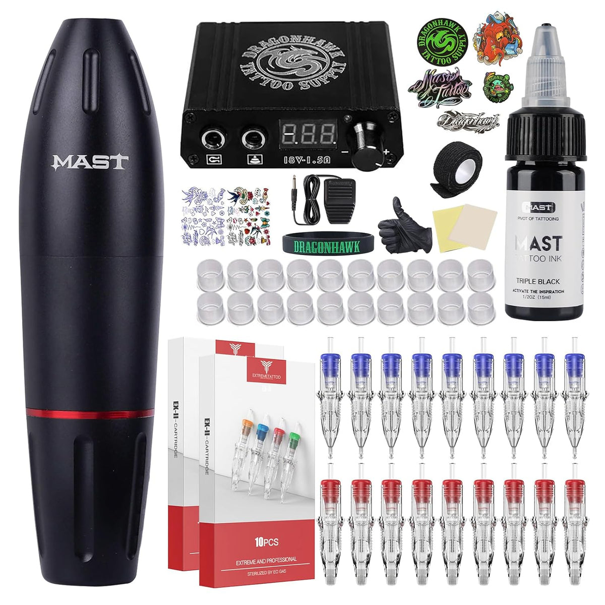 Dragonhawk Mast Tattoo Machine Kit Rotary Tattoo Pen Gun Kit – DRAGONHAWK