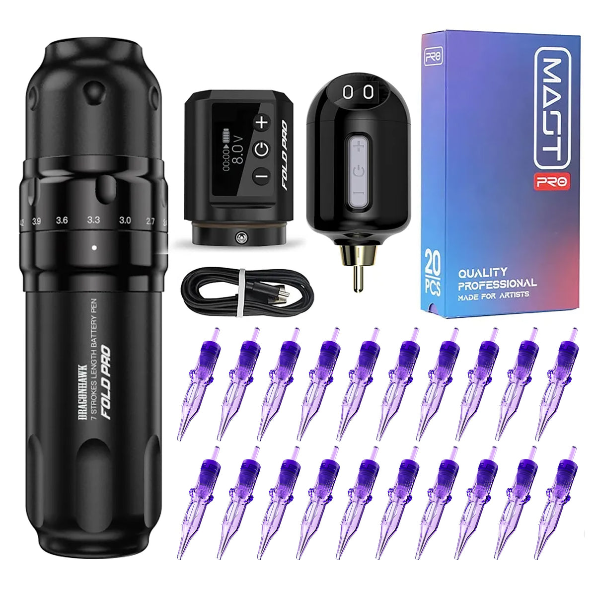 Mast Tattoo Fold Pro Wireless Pen Machine Kit 2.4-4.2mm Strokes with A ...