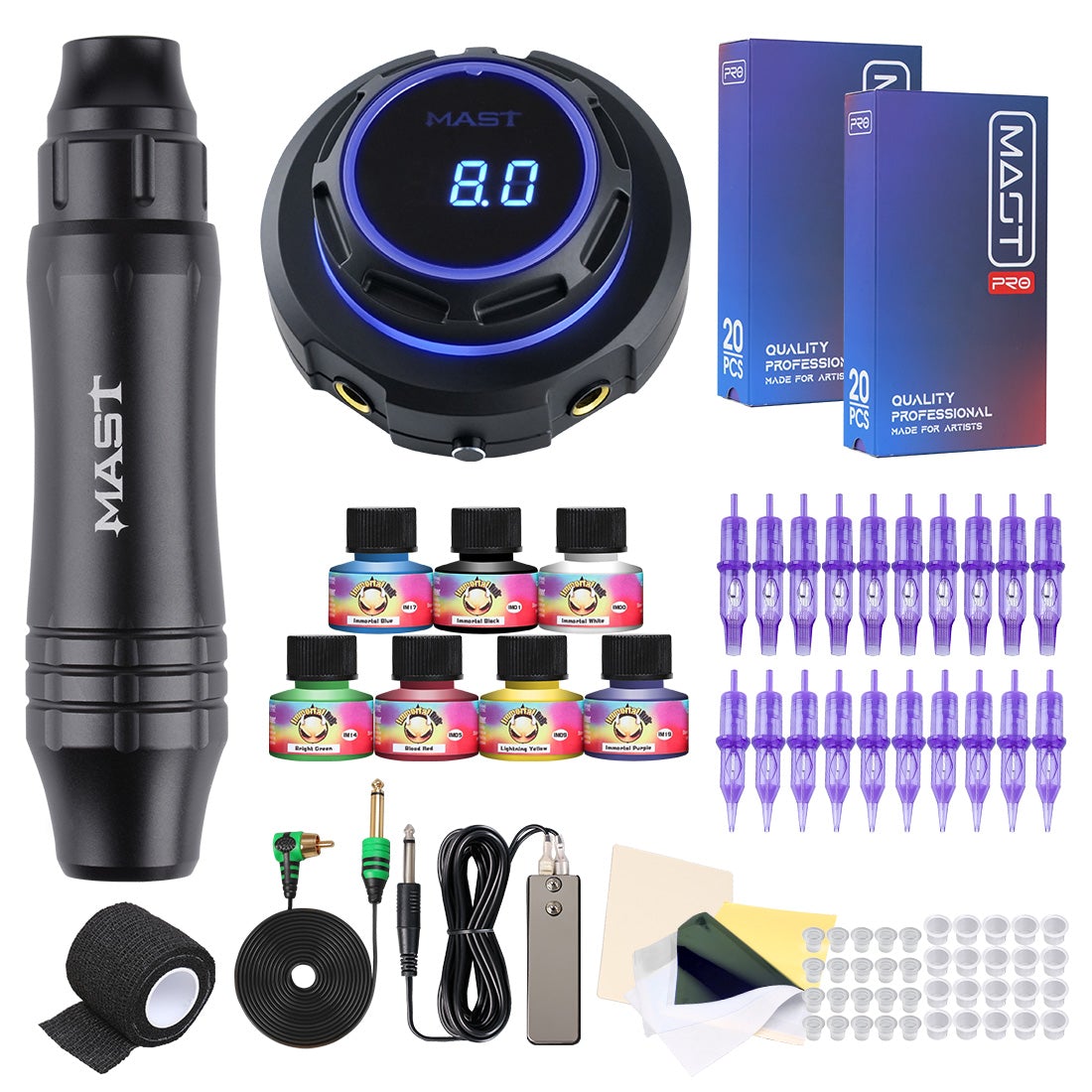 Mast P10 Ultra Tattoo Pen Machine Halo Power Supply Pro Cartridges ...