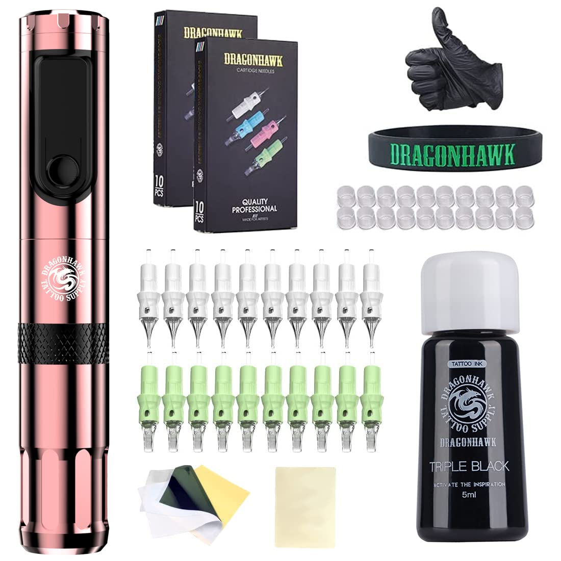 Dragonhawk X4 Wireless Tattoo Pen Machine Cartridges Kit - Fine Cordle ...