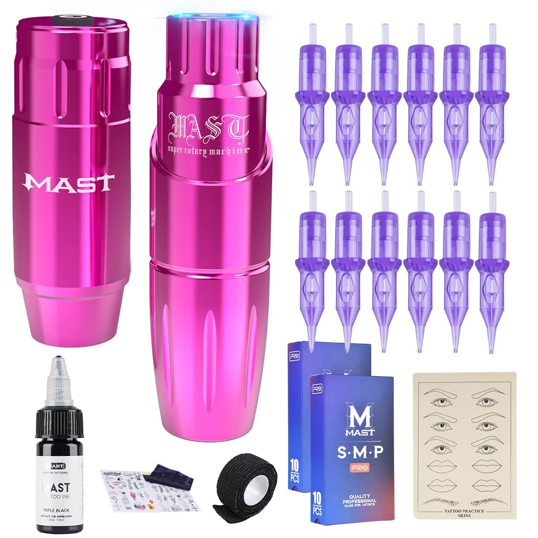 Mast Tour Tattoo Machine Wireless Battery Kit Pro Cartridges Pink ...